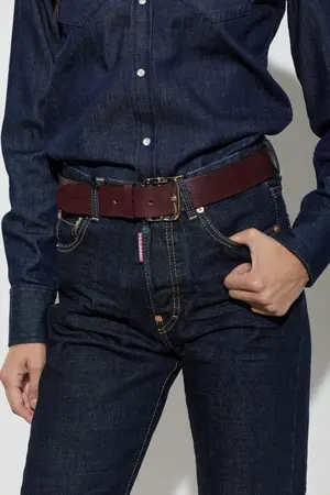 Dsquared2 Leather Belt With Silver Tone Buckle