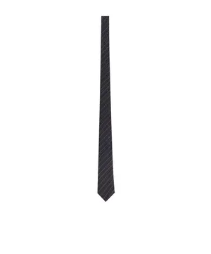 Saint Laurent Striped Logo Patch Tie - Black/ivory