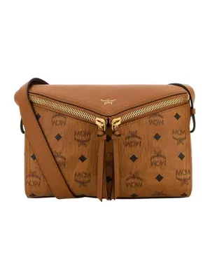 Mcm Logo Printed Small Diamant 3d Crossbody Bag - Brown