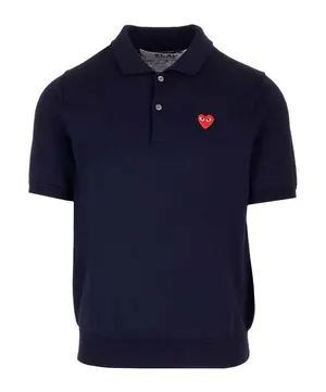 Comme Des Garçons Heart Patch Polo Shirt - Black