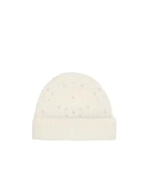 Celine Fair Isle Beanie In Alpaca Wool Pointelle - White