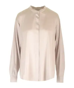 FORTE_FORTE Curved Hem Satin Shirt - Rose