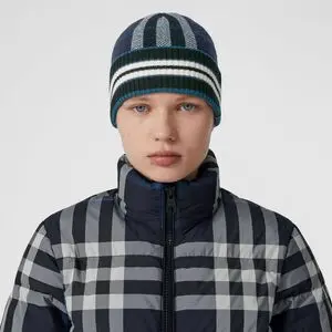 Burberry Check And Stripe Cashmere Beanie