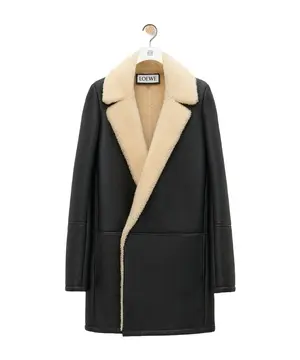Loewe Coat In Shearling - Cream/chocolate