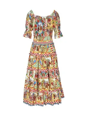Dolce & Gabbana Off-shoulder Printed Midi Dress