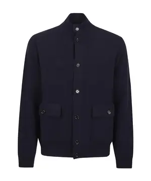LARDINI High-neck Buttoned Knitted Cardigan - Black