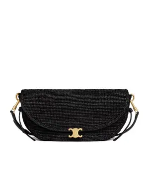 Celine Little Halfmoon Soft Triomphe Bag In Raffia And Lambskin