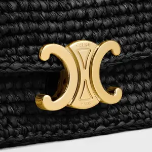 Celine Little Halfmoon Soft Triomphe Bag In Raffia And Lambskin