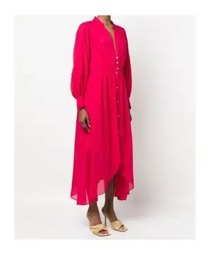 FORTE_FORTE Long Sleeve V-neck Dress With Irregular Hem