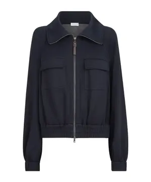 Brunello Cucinelli Cotton And Silk Interlock Cardigan With Shiny Zipper Pull
