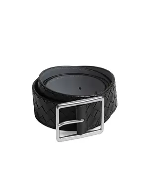 Bottega Veneta Intrecciato Leather Belt - Black/thunder Gray