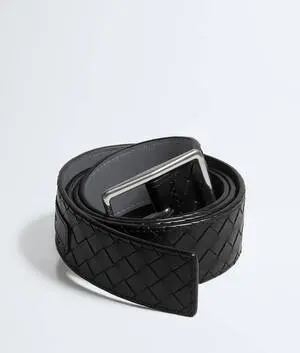 Bottega Veneta Intrecciato Leather Belt - Black/thunder Gray