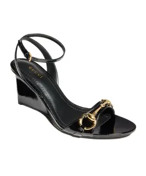 Gucci Donna Wedge Sandal With Horsebit Detail - Black
