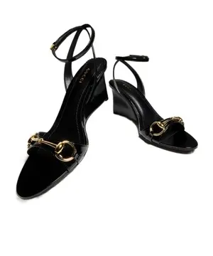 Gucci Donna Wedge Sandal With Horsebit Detail - Black
