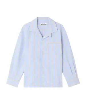 Bonpoint Mael Striped Shirt In Organic Cotton - Blue