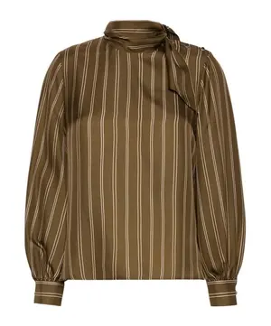 Max Mara Stripe-print Silk Blouse Kaki - Khaki