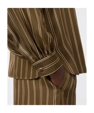 Max Mara Stripe-print Silk Blouse Kaki