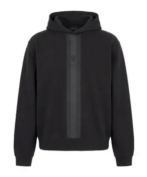Gucci Hooded Sweatshirt With Muted Web Detail And Crest Print - Black