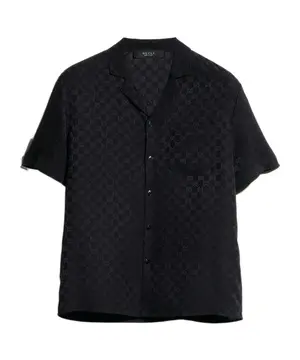 Gucci Gg Jacquard Short-sleeve Bowling Shirt - Dark Blue