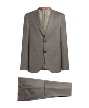 Etro Single-breasted Wool Suit With Chevron Stripes - Grey