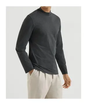 Brunello Cucinelli Long-sleeve Mock-neck T-shirt - Anthracite