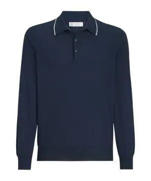 Brunello Cucinelli Sea Island Cotton And Cashmere Lightweight Knit Polo - Avio Blue