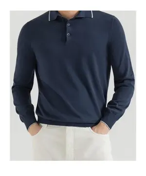 Brunello Cucinelli Sea Island Cotton And Cashmere Lightweight Knit Polo - Avio Blue