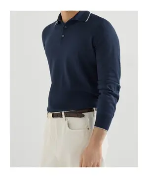 Brunello Cucinelli Sea Island Cotton And Cashmere Lightweight Knit Polo - Avio Blue