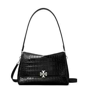 Tory Burch Charlie Embossed Croc Shoulder Bag - Black