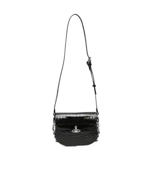 VIVIENNE WESTWOOD Hunter Flap Croc-embossed Mini Crossbody Bag - Black
