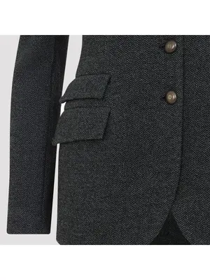 Giorgio Armani Slim-fit Blazer In Herringbone Effect Jersey - Grey