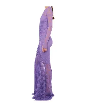 Norma Kamali V Neck Shirred Front Fishtail Gown