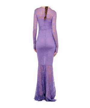 Norma Kamali V Neck Shirred Front Fishtail Gown