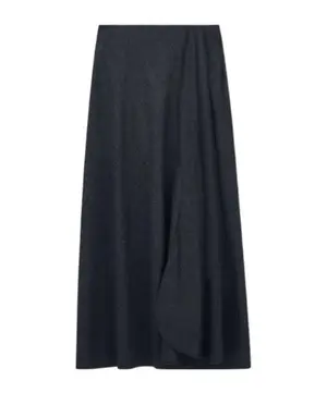 Giorgio Armani Skirt Long Flannel Wool And Cashmere With Side Drape - Grey