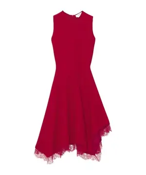 Alexander McQueen Lace Trim A-line Dress - Red