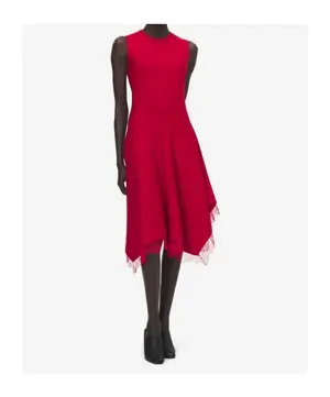 Alexander McQueen Lace Trim A-line Dress - Red