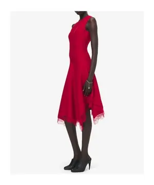 Alexander McQueen Lace Trim A-line Dress - Red