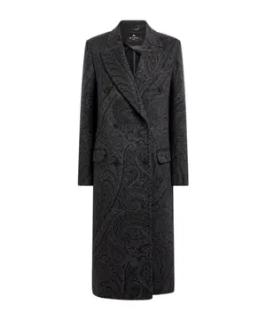 Etro Double-breasted Wool Jacquard Coat With Paisley Motif - Grey