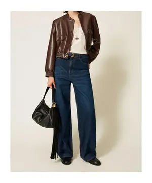 TWINSET Faux Leather Bomber Jacket With Pockets