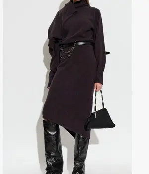 Attico Asymmetrical High Neck Long Sleeve Draped Dress