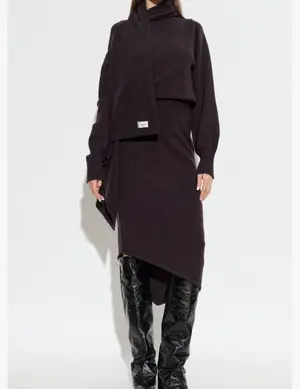 Attico Asymmetrical High Neck Long Sleeve Draped Dress