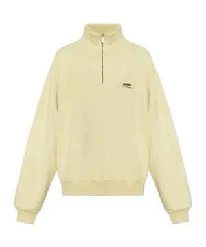 Jacquemus Gros Grain Quarter-zip Logo-patch Sweatshirt - Yellow