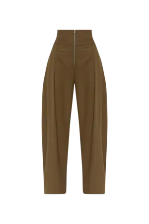FERRAGAMO High-waisted Wool Trousers - Green