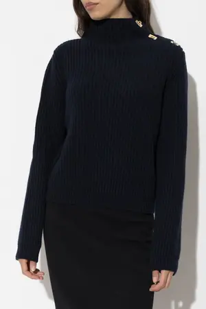 FERRAGAMO Turtleneck Sweater With Decorative Shoulder Clasp