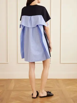 Sacai Paneled Ruffled Cotton-jersey And Poplin Mini Dress