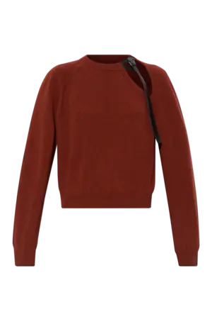 FERRAGAMO Sweater With A Leather Appliqué At The Neckline - Red