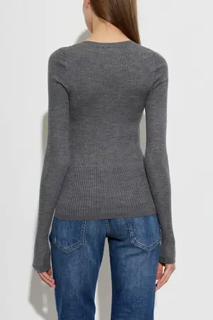 Dsquared2 Ribbed Wool Fitted Crew Neck Long Sleeve Top