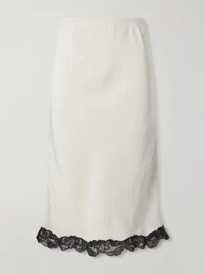 Maria Mcmanus Lace-trimmed Satin Midi Skirt - Neutrals