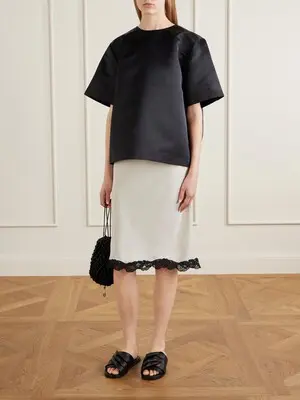Maria Mcmanus Lace-trimmed Satin Midi Skirt - Neutrals