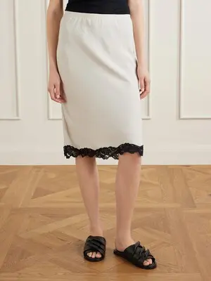 Maria Mcmanus Lace-trimmed Satin Midi Skirt - Neutrals